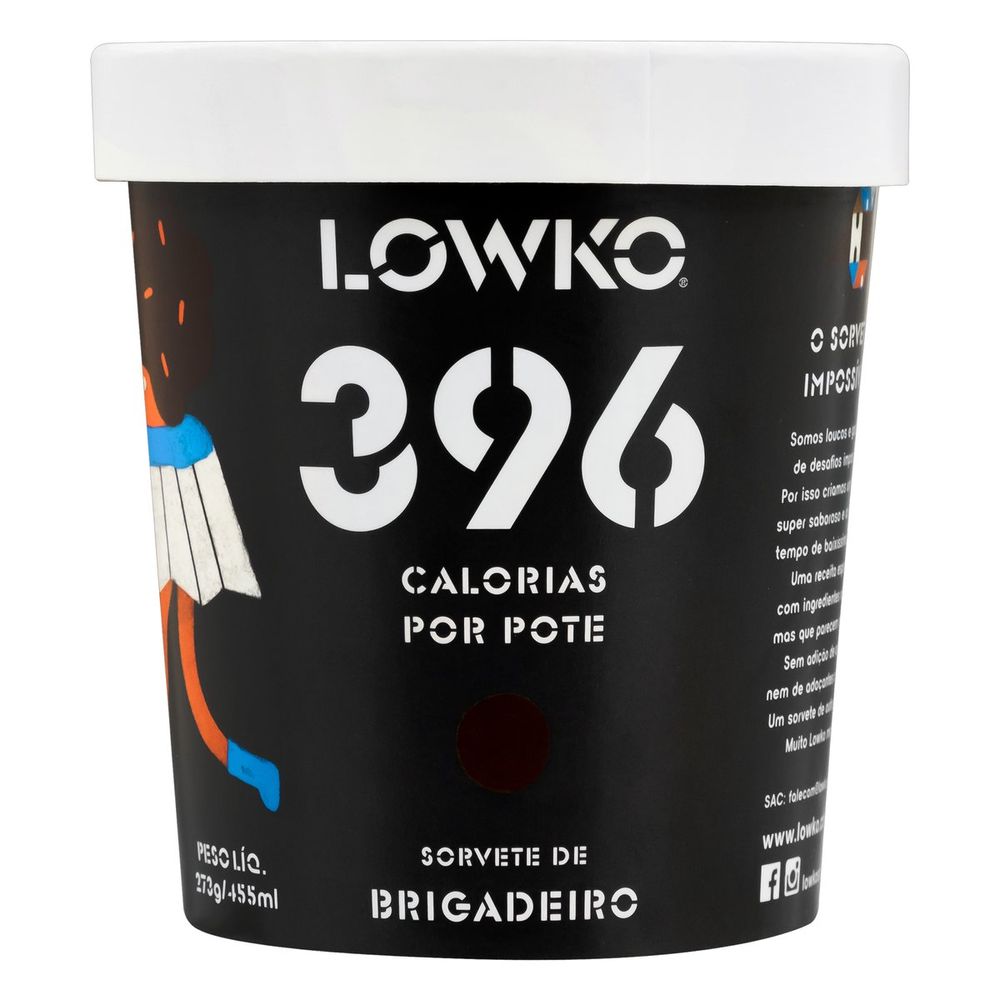 Sorvete LOWKO Brigadeiro 455ml - patiogourmet