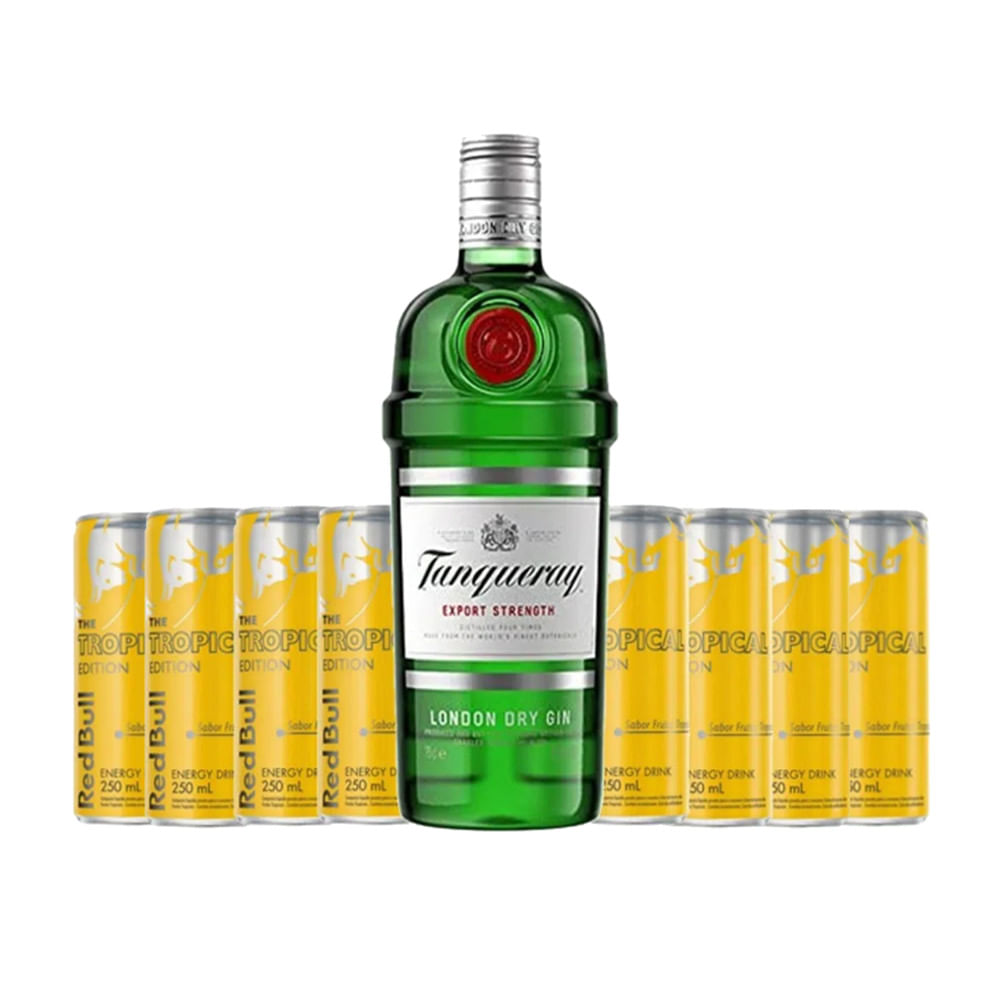 Kit Gin TANQUERAY London Dry 750ml 1un & Energético RED BULL Frutas Tropicais 250ml 8un ...