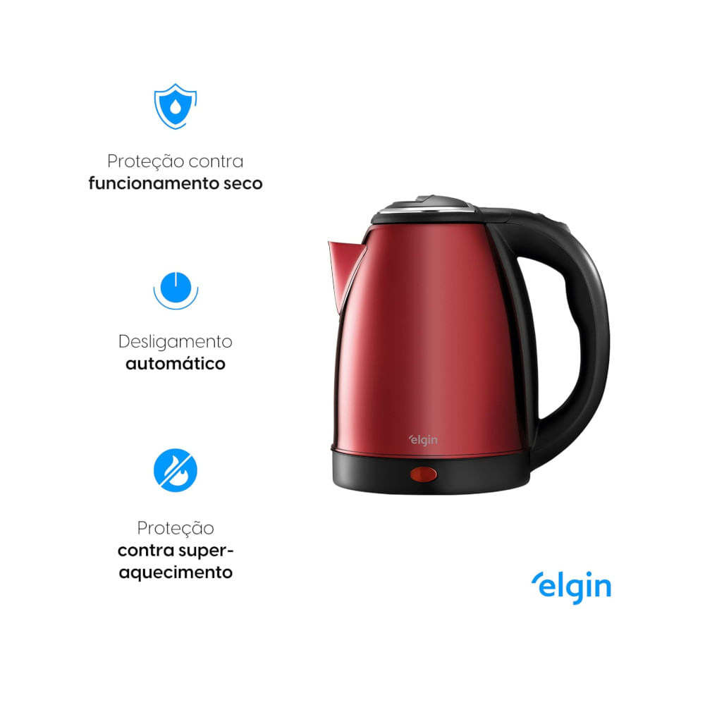 Chaleira Elétrica em Inox ELGIN Vermelha 1,8L - mercantilnovaera